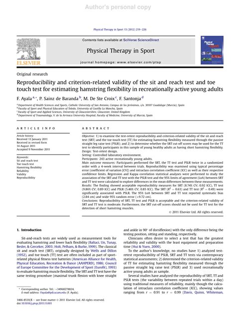 Pdf Reproducibility And Criterion Related Validity Of The Sit And Reach Test And Toe Touch