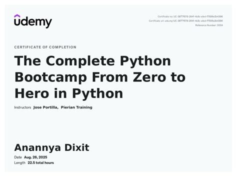 Completed Python Bootcamp By Jose Portilla On Udemy Anannya Dixit