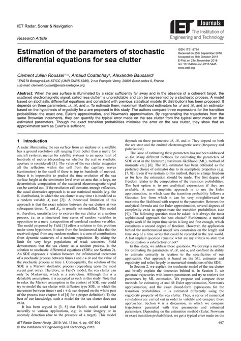 Estimation Of The Parameters Of Stochastic Differential Equations For Sea Clutter Request Pdf