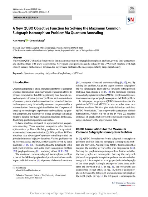 a new qubo objective function for solving the maximum common subgraph isomorphism problem via