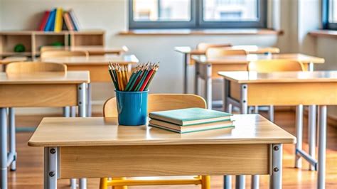 Free Photo Books Pencils And A Desk In A Classroom