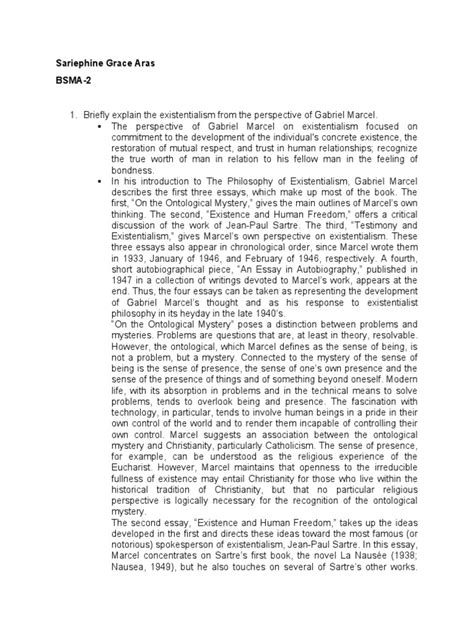 Essay Marcels Existentialism Pdf Existentialism Jean Paul Sartre