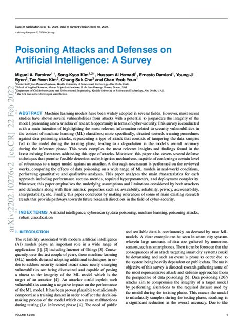 Pdf Poisoning Attacks And Defenses On Artificial Intelligence A Survey
