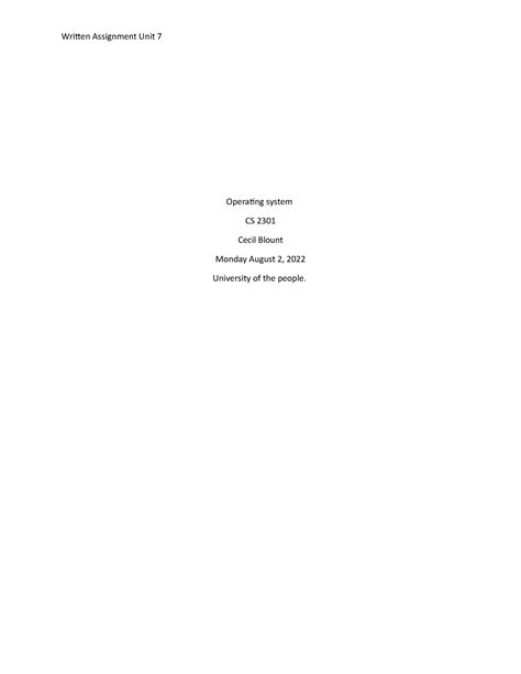 Cs 2301 Unit 7 Operating System Unit 7 Operating System Cs 2301
