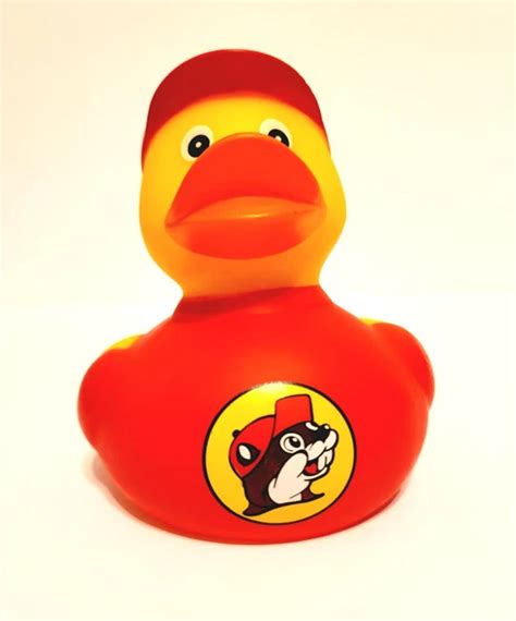 Buc Ees Yellow Duck In Red Buc Ees Beaver Shirt And Red Ball Cap Rubber