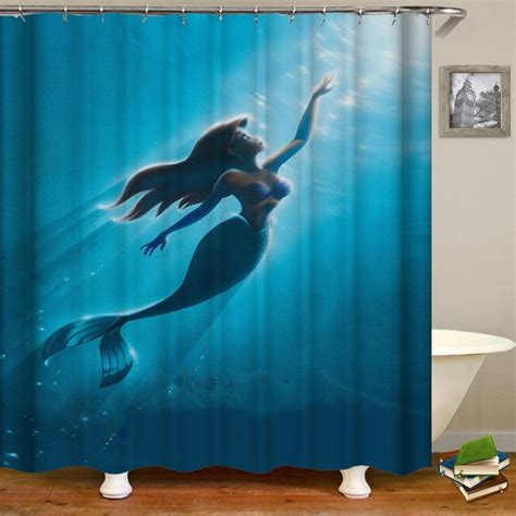 Hot Sale Vintage Mermaid Art Shower Curtain By Cartoon Mermaid In Sea