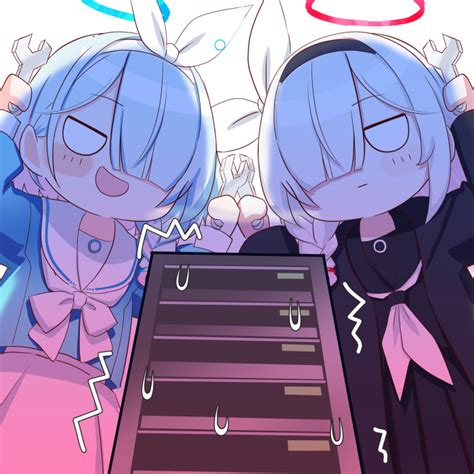 Safebooru 2girls Arona Blue Archive Black Shirt Black Skirt Blue