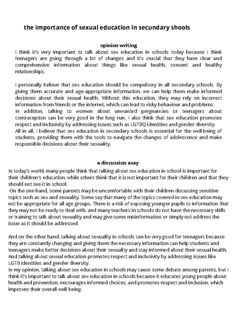The Importance Of Sexual Education In Secundary Shools I Personally Believe That Sex Education