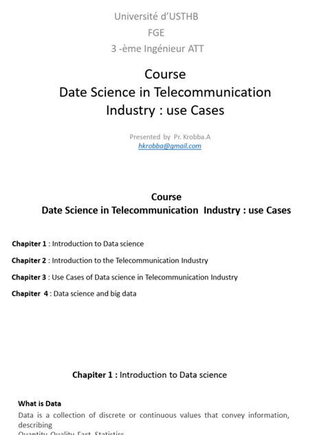 Data Sciences In Telecommunication Chapitre 1 Pdf Data Science Prediction