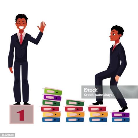 블랙 아프리카계 미국인 사업가 관리자 경력 사다리 등반 성공을 달성 가득 찬에 대한 스톡 벡터 아트 및 기타 이미지 가득 찬 개념 검은색 Istock