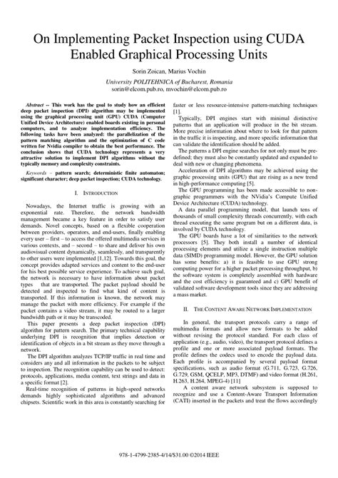Pdf On Implementing Packet Inspection Using Cuda Enabled Graphical