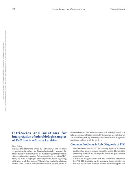 Pdf Intricacies And Solutions For Interpretation Of Microbiologic Samples Of Pythium