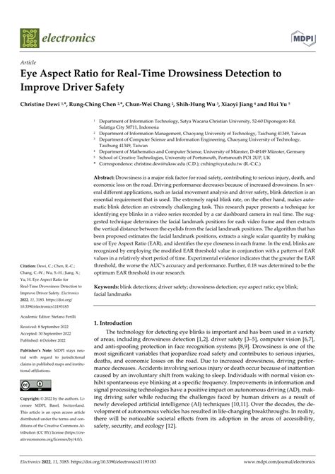 Pdf Eye Aspect Ratio For Real Time Drowsiness Detection To Improve