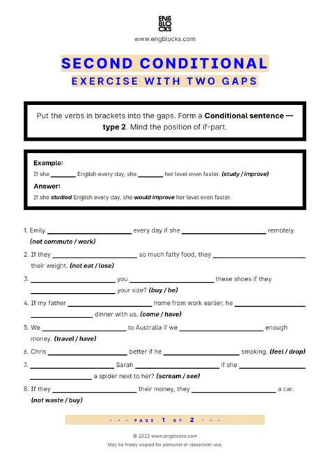 Conditional Sentences Type 2 Exercise With Two Gaps ESL Worksheets