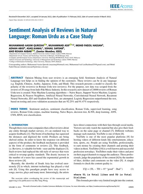 Pdf Sentiment Analysis Of Reviews In Natural Language Roman Urdu As