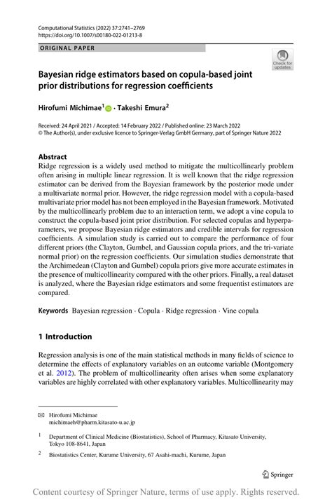 Bayesian Ridge Estimators Based On Copula Based Joint Prior