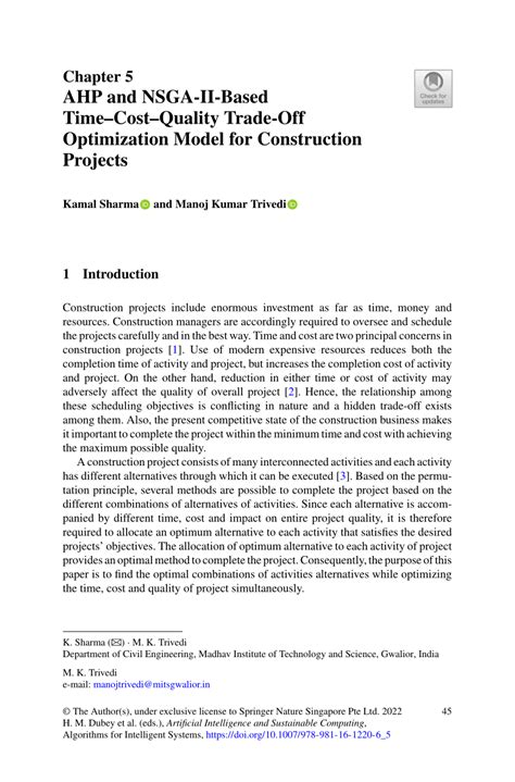 Pdf Ahp And Nsga Ii Based Time Cost Quality Trade Off Optimization Model For Construction Projects