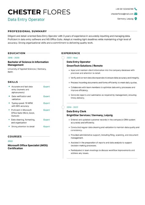 Data Entry Resume Sample