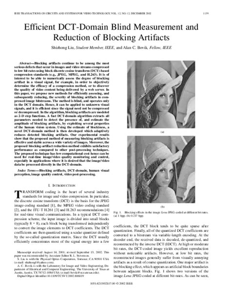 Pdf Efficient Dct Domain Blind Measurement And Reduction Of Blocking