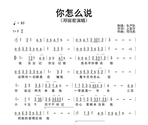 你怎么说简谱 邓丽君《你怎么说》简谱f调 318曲谱