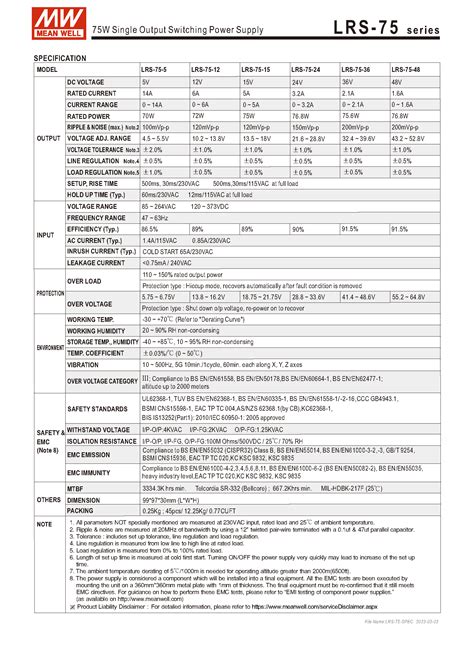 Mean Well LRS AC DC Single Output V A W Enclosed Switching Power Supply Alexan