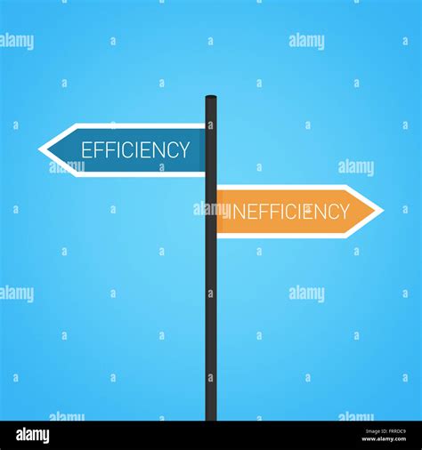 Efficiency Vs Inefficiency Choice Road Sign Concept Flat Design Stock