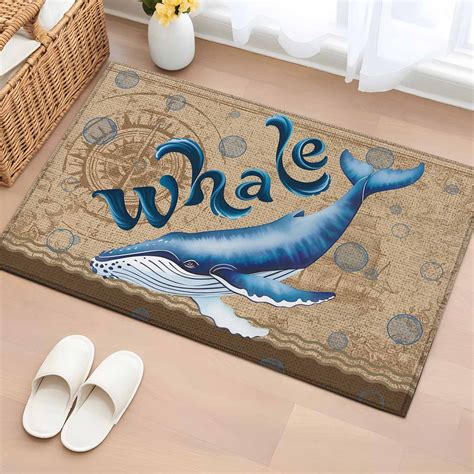Area Rug 2 X 3 Ft Vintage Whale Indoor Accent Bathroom Rugs For