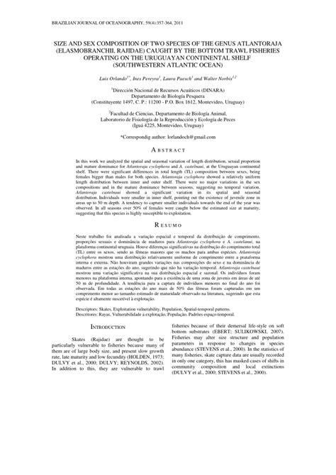 Pdf Size And Position Of Two Species Of The Genus Atlantoraja Elasmobranchii Rajidae