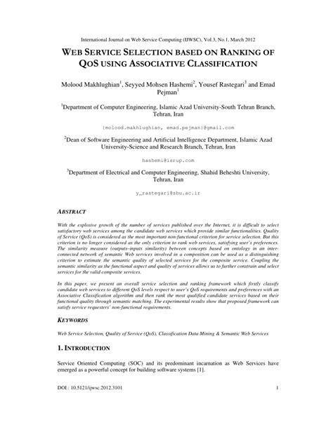 pdf web service selection based on ranking of qos using associative