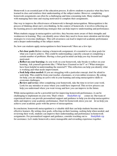 Homework Metacognition Pdf Metacognition Learning