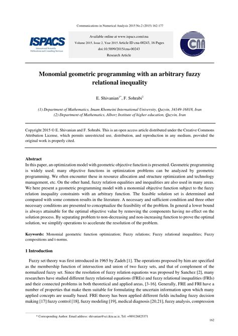 Pdf Monomial Geometric Programming With An Arbitrary Fuzzy Relational Inequality
