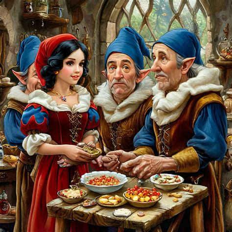 Snow White Serves The Seven Dwarfs Dwarves Are Adults The Picture