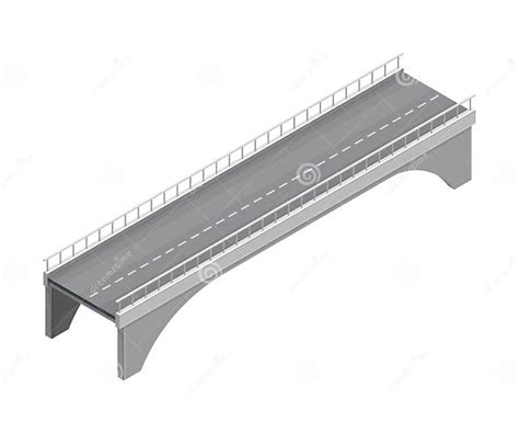 Fixed Bridge With Metal Balustrade Railing Oated With Asphalt Isometric