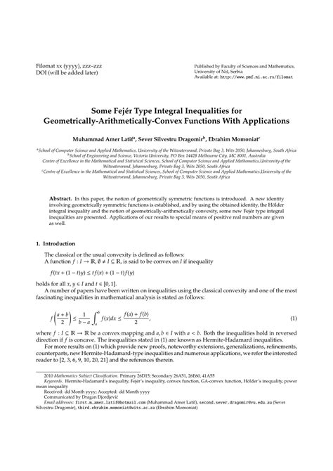 Pdf Some Fejer Type Integral Inequalities For Geometrically
