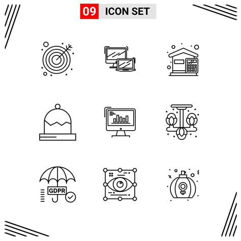 9 Icons Line Style Grid Based Creative Outline Symbols For Website Design Simple Line Icon Signs
