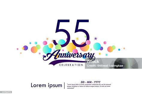 창립 55주년 기념 엠블럼 우아한 기념일 로고는 리본과 흰색 배경에 화려한 원과 별과 격리되어 있습니다 벡터 일러스트 레이션 템플릿 디자인 50세 생일에 대한 스톡 벡터