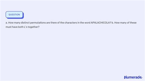 SOLVED A How Many Distinct Permutations Are There Of The Characters In
