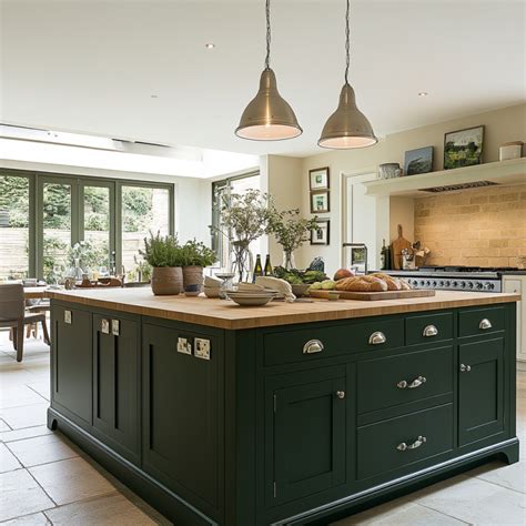 Dark Green Island Cabinets