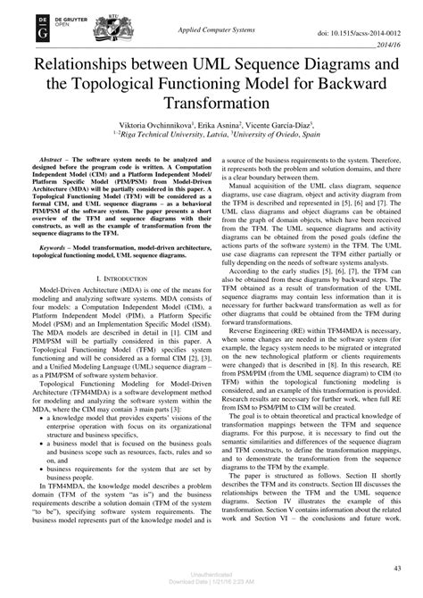 Pdf Relationships Between Uml Sequence Diagrams And The Topological Functioning Model For