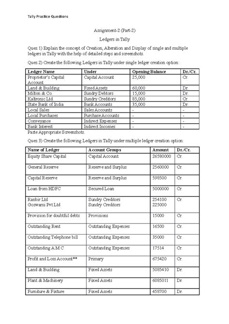 4 Ledger Creation Questions For Practice Of Tally Step By Step Basic Questions For Tally