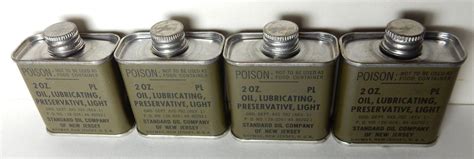 4 Nos Ww2 Standard Oil Military Gun Oil 2oz Cans 1979584965