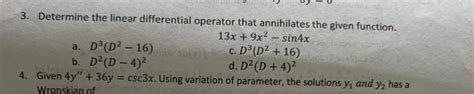 solved 3 determine the linear differential operator that