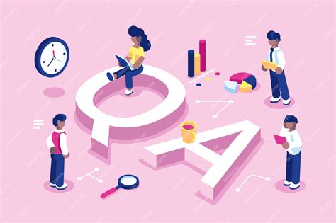 Premium Vector People Catching Bugs Quality Assurance Team Work Big Qa Letters