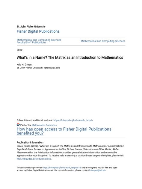 Whats In A Name The Matrix As An Introduction To Mathematics Pdf