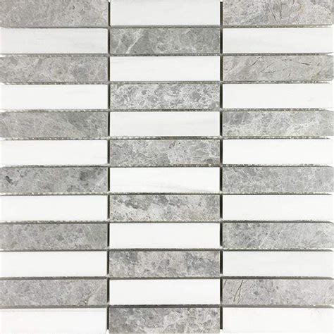 Mtow0021 Modern Linear Stacked Rectangles White Gray Marble Mosaic Tile
