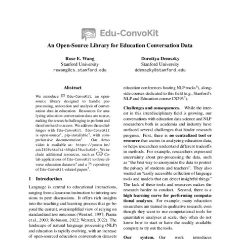 Edu Convokit An Open Source Library For Education Conversation Data Acl Anthology