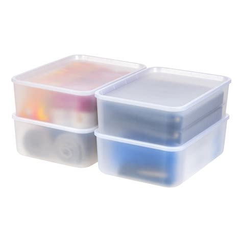 Iris Usa 4pack Plastic Stackable Lidded Storage Organizer Bins Medium Pearl Pearl Medium For