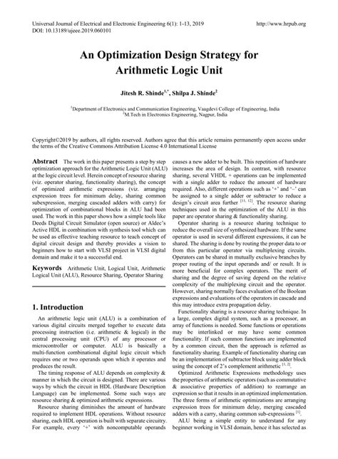 Pdf An Optimization Design Strategy For Arithmetic Logic Unit