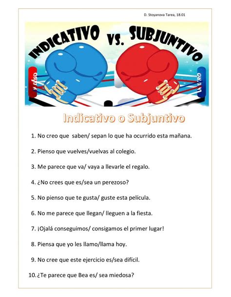 Subjuntivo O Indicativo Interactive Worksheet
