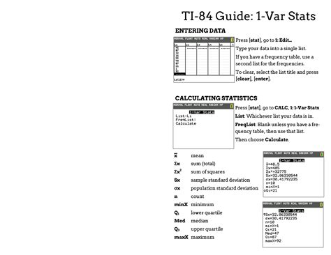 Calculator 1 Var Guide Ti 84 Guide 1 Var Stats Entering Data Press